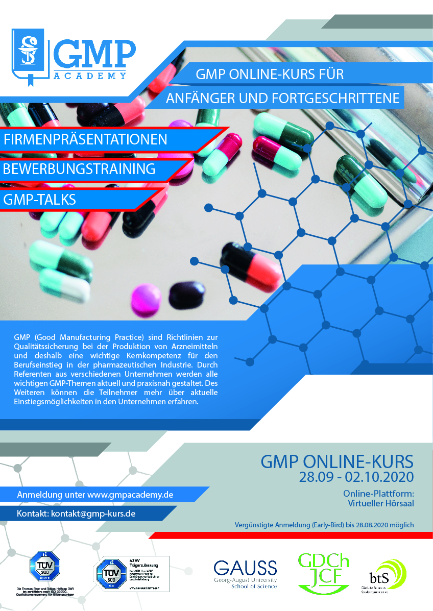 5-day online GMP course (28 September – 2 October 2020) – register now